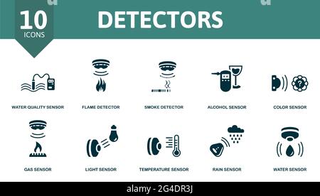Sensor icon set. Contains editable icons sensor theme such as flame ...