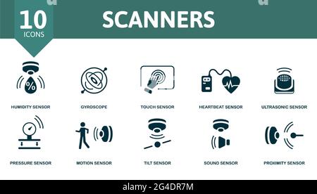 Sensor icon set. Contains editable icons sensor theme such as flame ...
