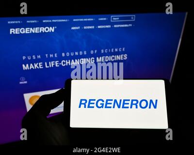 Logo of the public company Regeneron Pharmaceuticals displayed on a ...