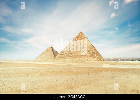 The Great Pyramid of Cheops or Khufu (left) and the Pyramid of Khafre ...