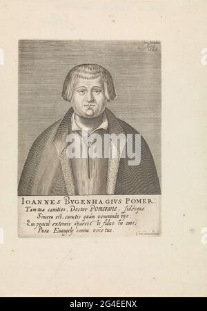 . Bust of Johann Bugenhagen. Under the portrait his name and four rules ...