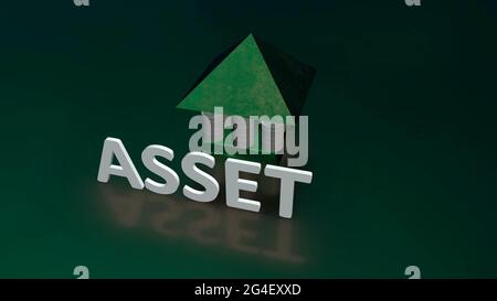 Glowing Asset text with background house made up of coin made up of ...