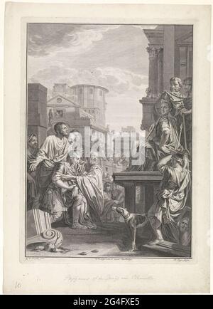 Lucius Papirius Cursor, seated on a throne, shows mercy to the young ...