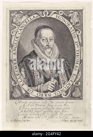 Portrait of Thomas Egerton, Baron of Ellesmere. In the border ...