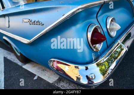 Ramsgate, United Kingdom - June 10, 2021: The hood and grille of a 1961 ...