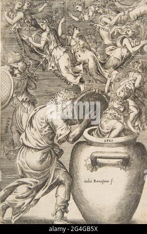 Epimetheus opening Pandora's box, Giulio Bonasone, 1531–76 Stock Photo ...