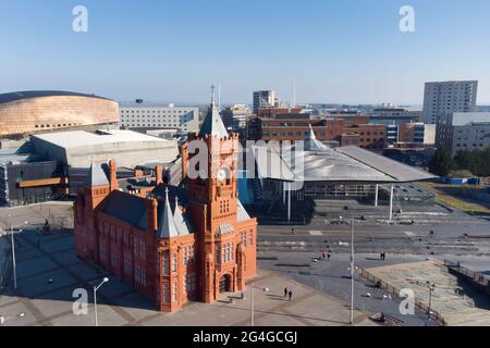 Aerial view of the Senedd, home of the Welsh National Assembly at ...