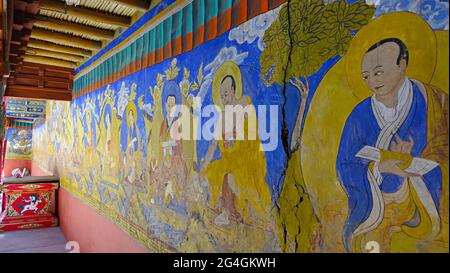 Thanka wall paintings in Sankar Monastery or Gompa Leh, Ladakh, India ...