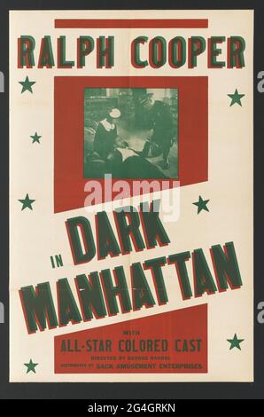 Film poster for Ralph Cooper in Dark Manhattan. A 1937 race film ...