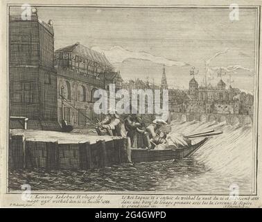 . The flight of the King Jacobus II at night from London, December 20 ...