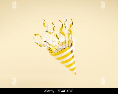 Party popper with flying confetti 3d render illustration Stock Photo ...
