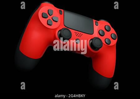 Realistic red joystick for video game controller on black background ...