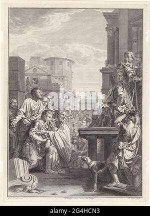 Lucius Papirius Cursor, seated on a throne, shows mercy to the young ...