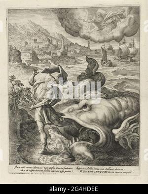 The fish spits Jonah on the land; History of Jonah; Theatrum Biblicum ...