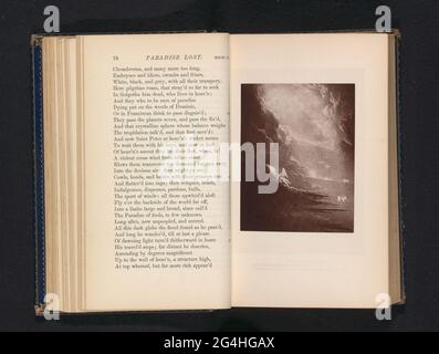 Photo production of a print, representing Satan lying next to a demon ...