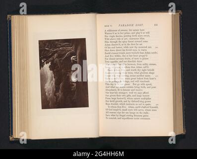 Photo production of a print, representing Adam and Eva eating with the ...