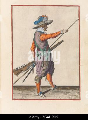 Soldier with a musket that slides his right hand to the end of his ...