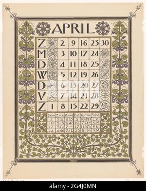 Calendar of the year 1899, with flowers, insects and frogs, Theo van ...