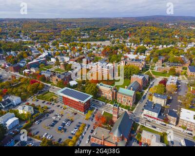Clark University and University Park aerial view with fall foliage in ...