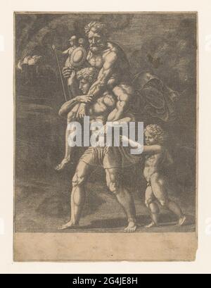 Aeneas and his family flights from Troy, Louis Desplaces, After Antoine ...
