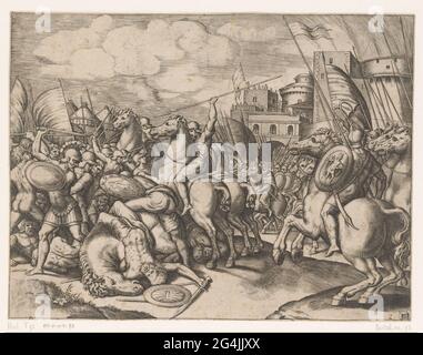Victory of scipio on king syphax. A battle with soldiers on foot and on ...