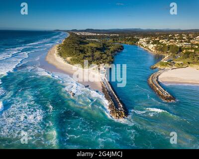 Cudgen Creek mouth at Kingscliff aerial view Stock Photo - Alamy