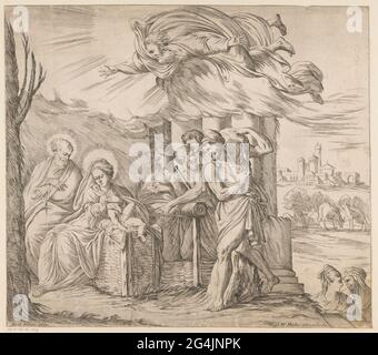 This artwork shows the Holy Family with shepherds, representing the ...