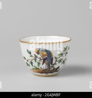 Dish with shrub with bird and spreader flowers. Dish of porcelain ...