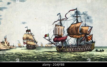 transport / transportation, navigation, warship, coloured drawing by ...