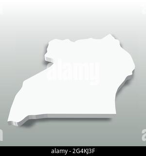 Uganda - white 3D silhouette map of country area with dropped shadow on ...
