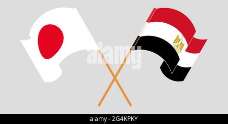 Crossed flags of Egypt and Japan. Official colors. Correct proportion ...