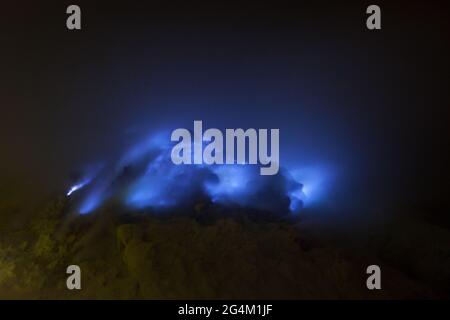 Blue fire at Mount Kawa Ijen, Java, Indonesia, Southeast Asia, Asia ...