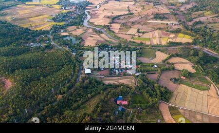 Aerial view Pai city. Pai is a small town in northern Thailand's Mae ...