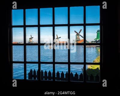 ZAAN SCHANS - OCTOBER 2: View of four historic classic windmills in ...
