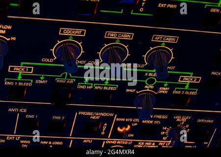 Airbus A320 overhead panel with switches and knobs for controlling ...