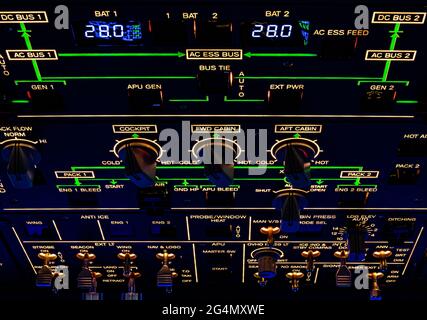 Airbus A320 overhead panel with switches and knobs for controlling ...