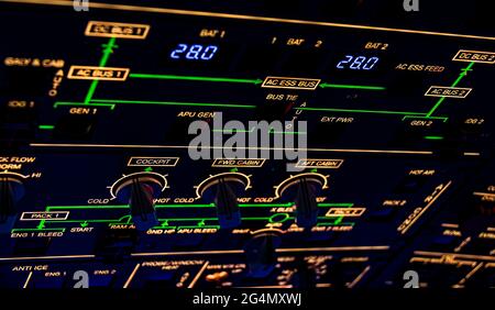 Airbus A320 overhead panel with switches and knobs for controlling ...