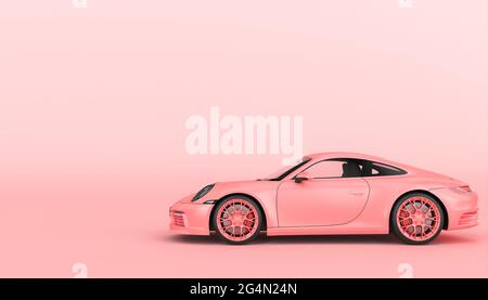 pink supercar on a pink background. copyspace. 3d render Stock Photo ...