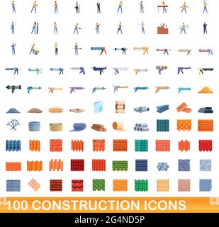 100 construction icons set. Cartoon illustration of 100 construction ...
