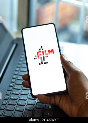Film4 tv logo on phone screen stock image Stock Photo - Alamy