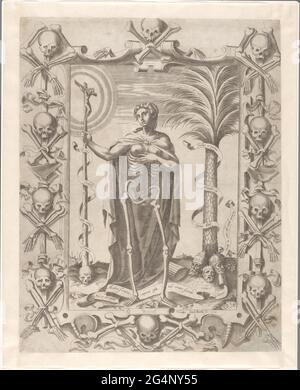 Vanitas, Allegory of Death. Man, half body and half skeleton, standing ...