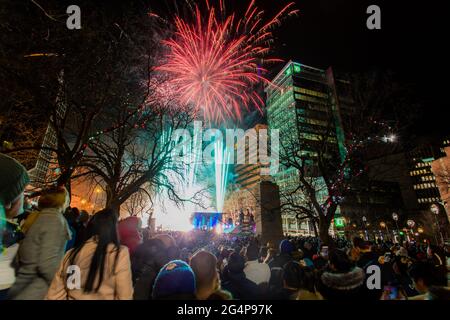 Halifax Downtown Fireworks with cheering background crowd. Beautiful ...