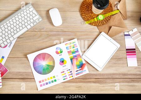 Comfortable workplace of graphic designer, top view Stock Photo - Alamy