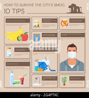 Smog infographic vector illustration. How to survive in polluted city ...