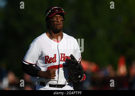 Fargo, ND, USA. 22nd June, 2021. FM RedHawks infielder Leobaldo Pina (4 ...