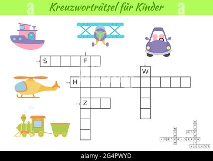 Crossword for kids in German with pictures of transport. Educational ...
