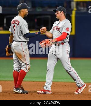 Boston Red Sox's Hunter Renfroe takes the field at the start of a ...