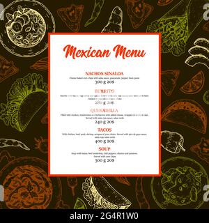 Mexican food menu template with hand drawn elements. Vector ...