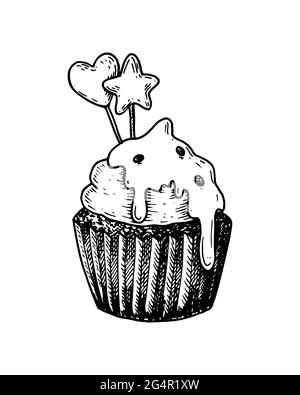 Hand Drawn Sketch of Cupcake. Vintage Sketch. Great for Banner, Label ...