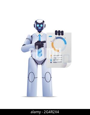 modern robot analyzing statistics diagram financial data analyzing artificial intelligence ...